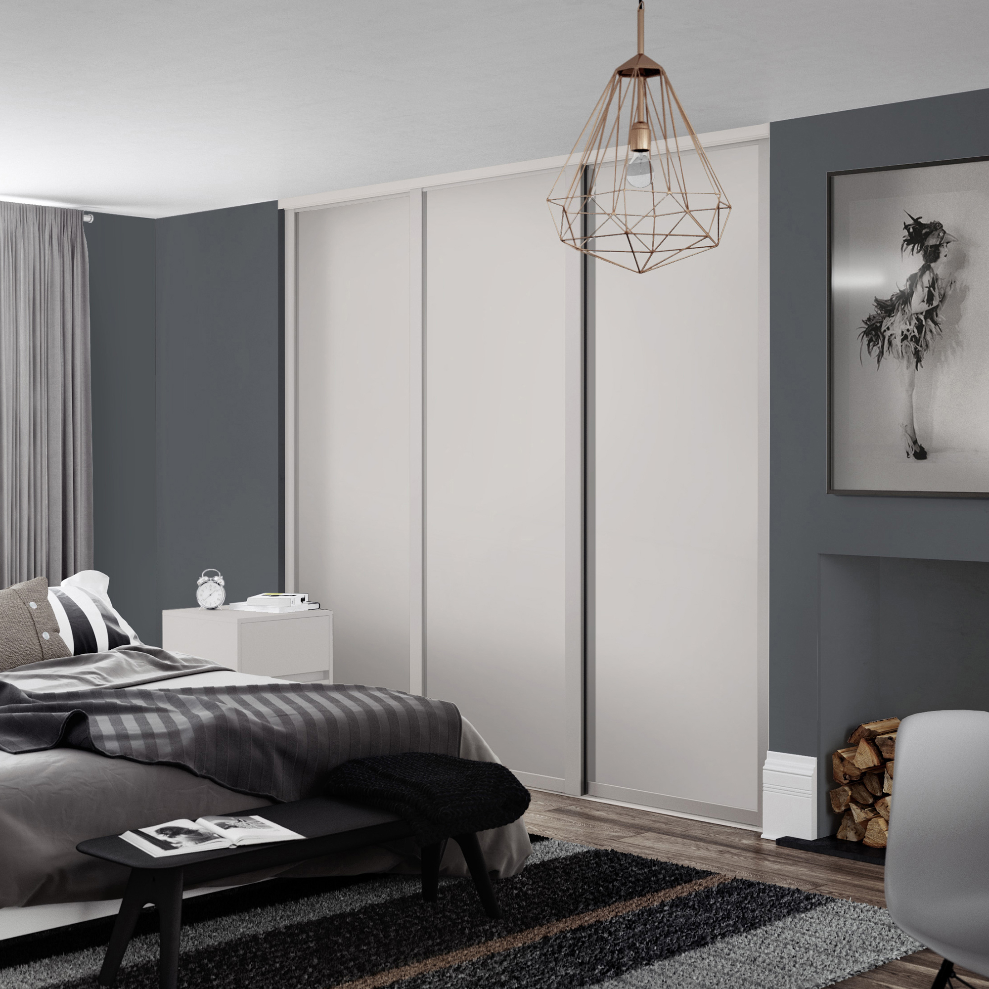 Shaker 3 X 762mm Cashmere frame, Cashmere panel doors + track kit ...