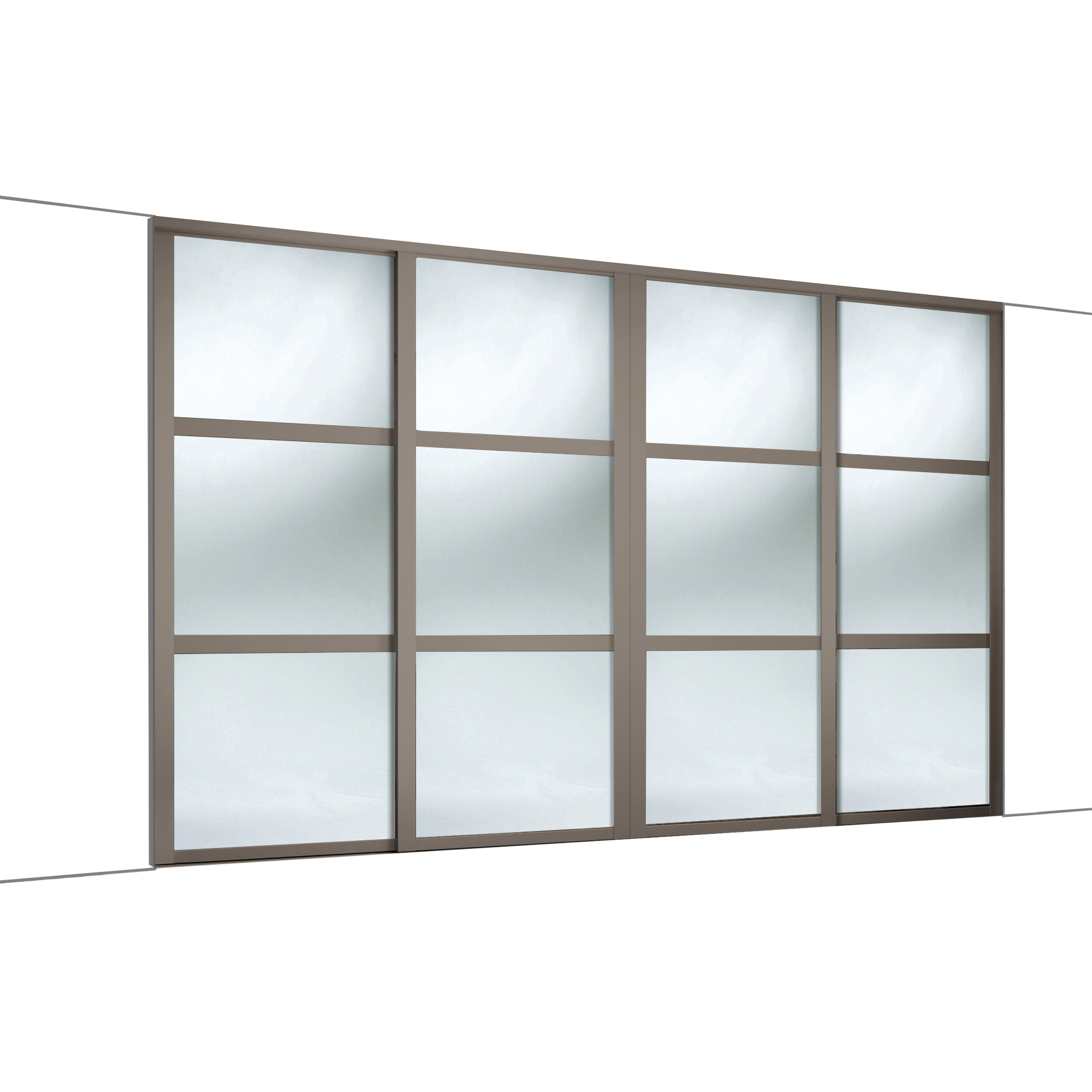 Shaker 4 X 914mm 3 panel stone grey frame, silver mirror + track kit ...